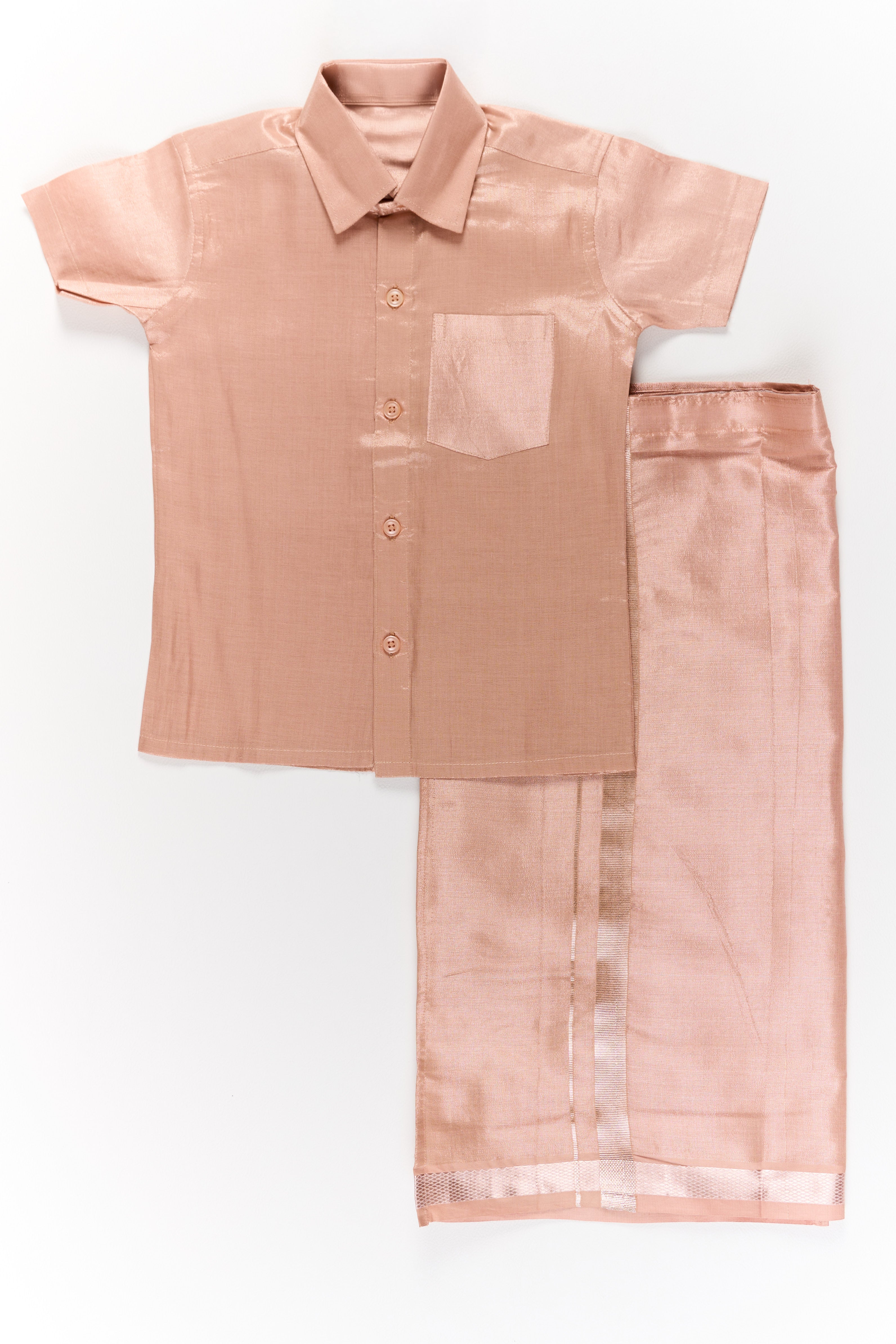 Boys Silk Dhoti Shirt Set Copper Elegant Zari Border Festivals | The ...