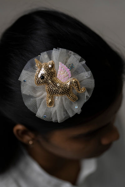 Gold Unicorn Sequin Hair Clip | Magical Tulle-Adorned Hair Accessory ...