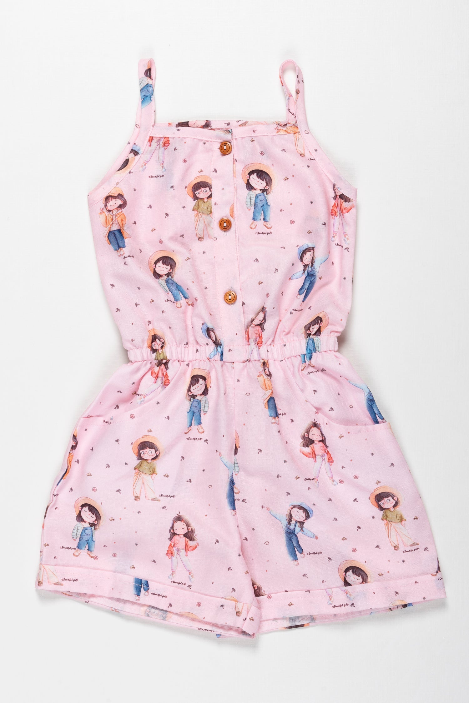 Pastel Pink Playful Character Romper for Active Girls | Comfort Meets ...