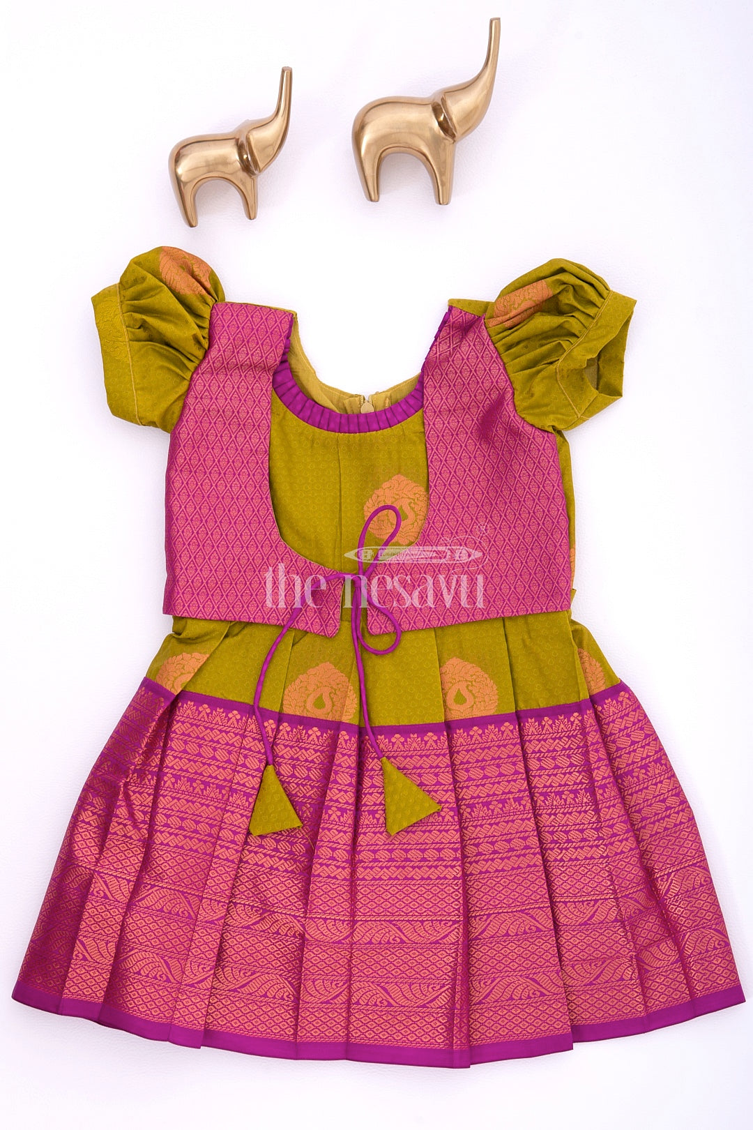 Miniature Majesty in Silk: Purple and Green Pattu Silk Frock for Girls ...