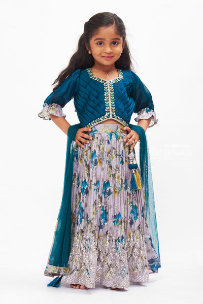 Teal Embellished Lehenga Set for Girls | Traditional Festive Clothing ...