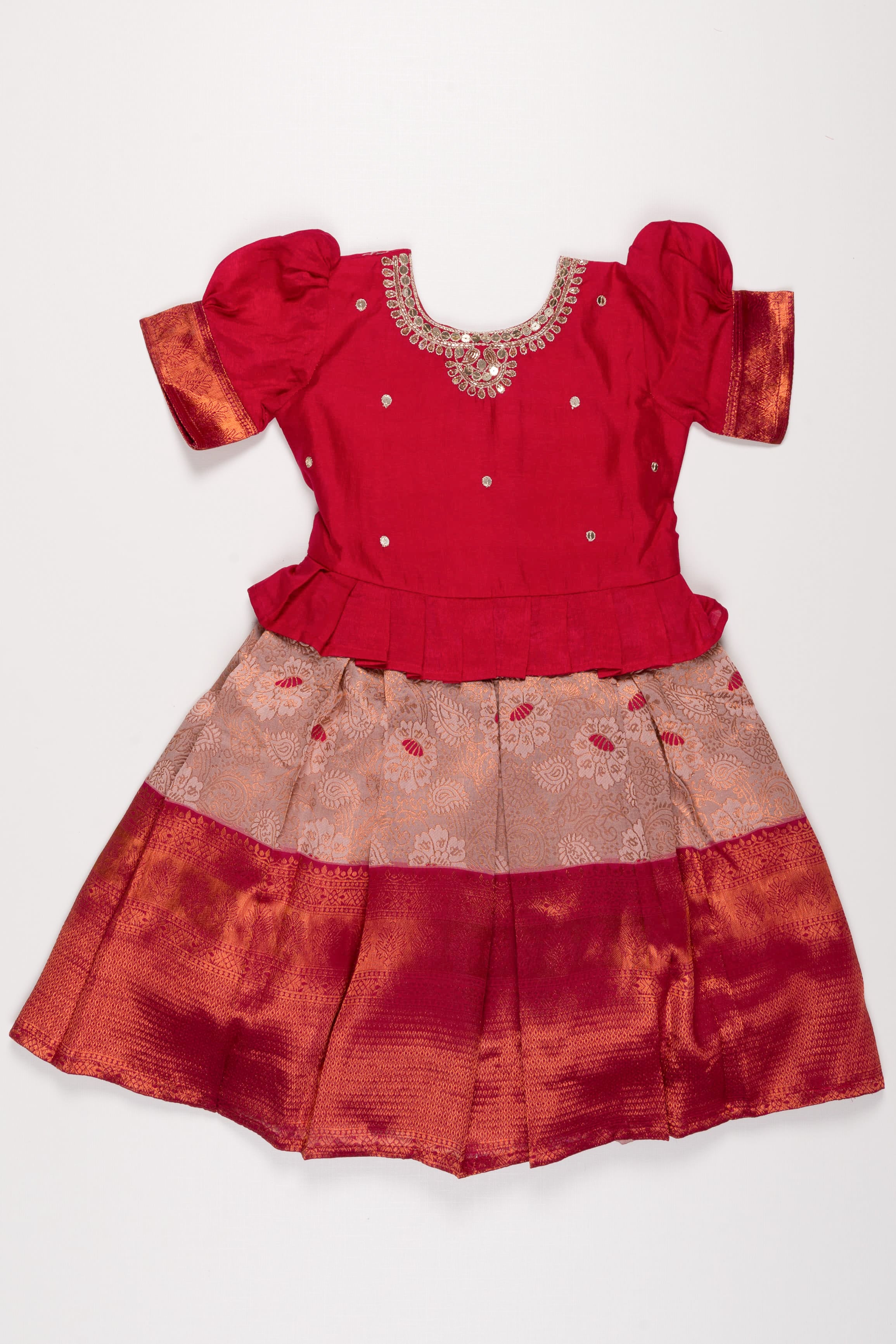 Ruby Red Silk Frock for Girls with Golden Embroidery | Luxurious ...