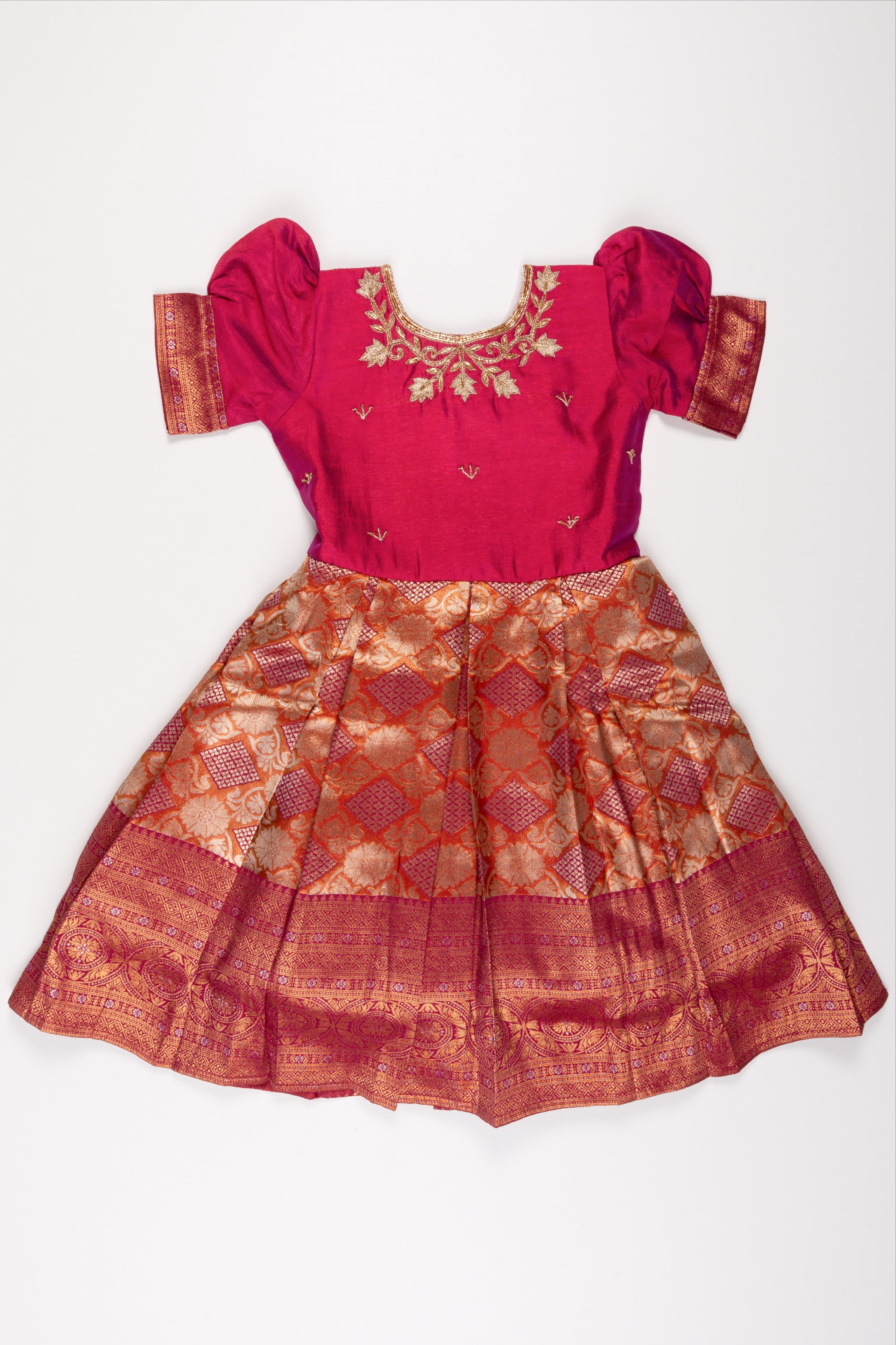 Traditional Pattu Frock for Girls | Golden Embroidery Silk Frock | The ...