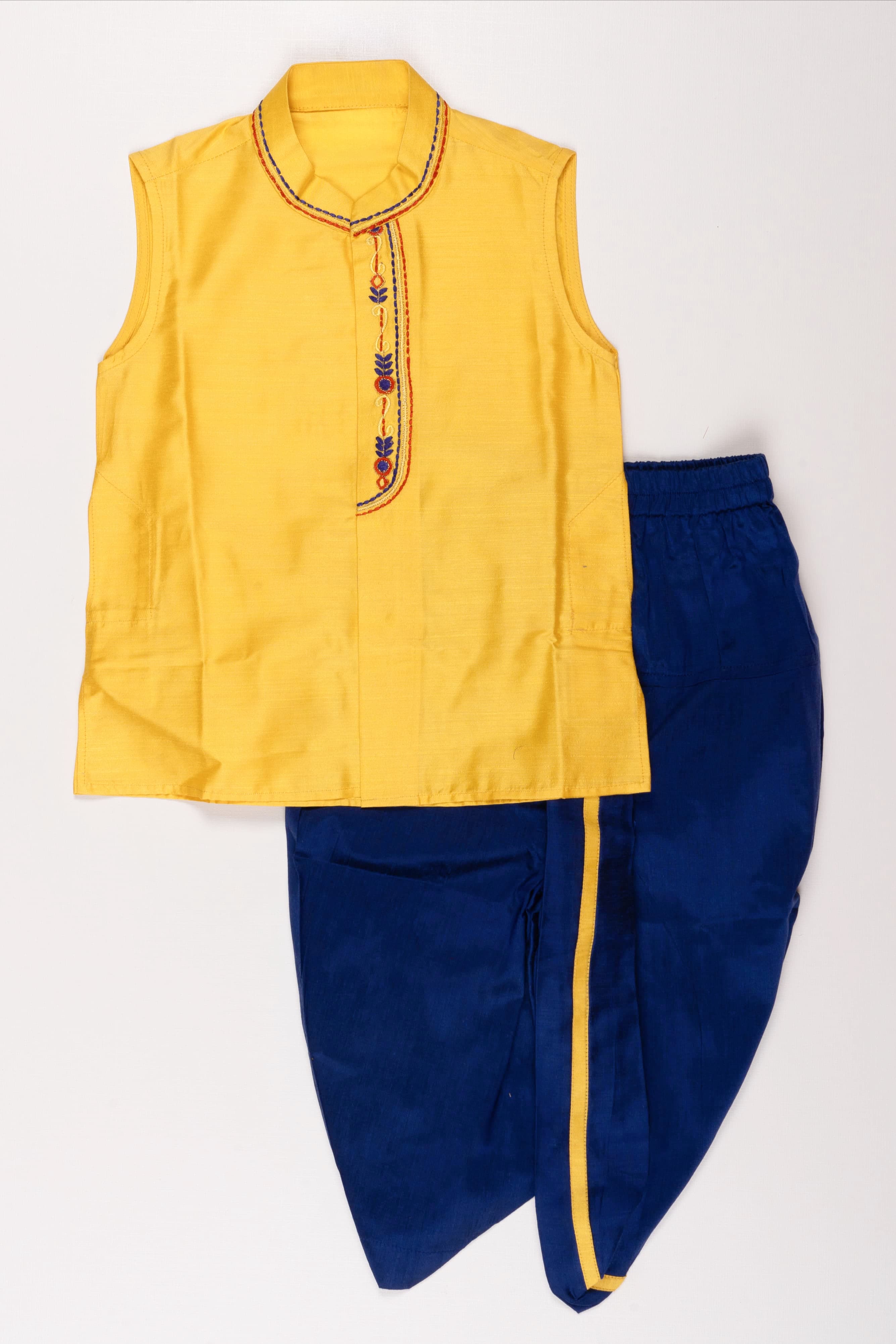 Boys' Ethnic Yellow Kurta & Navy Dhoti Set | Traditional Panchagajam ...