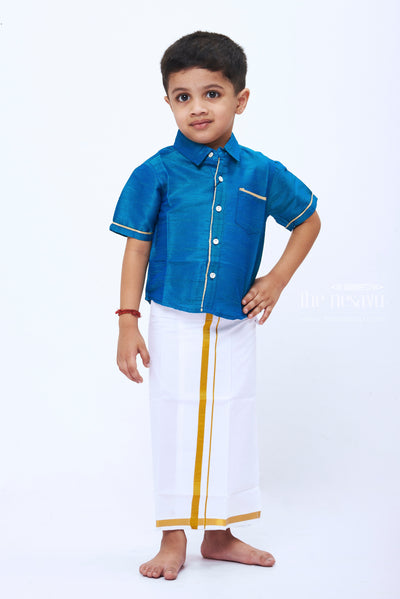 Boys White and Gold Traditional Vesti/Dothi | Ethnic Indian Clothing ...