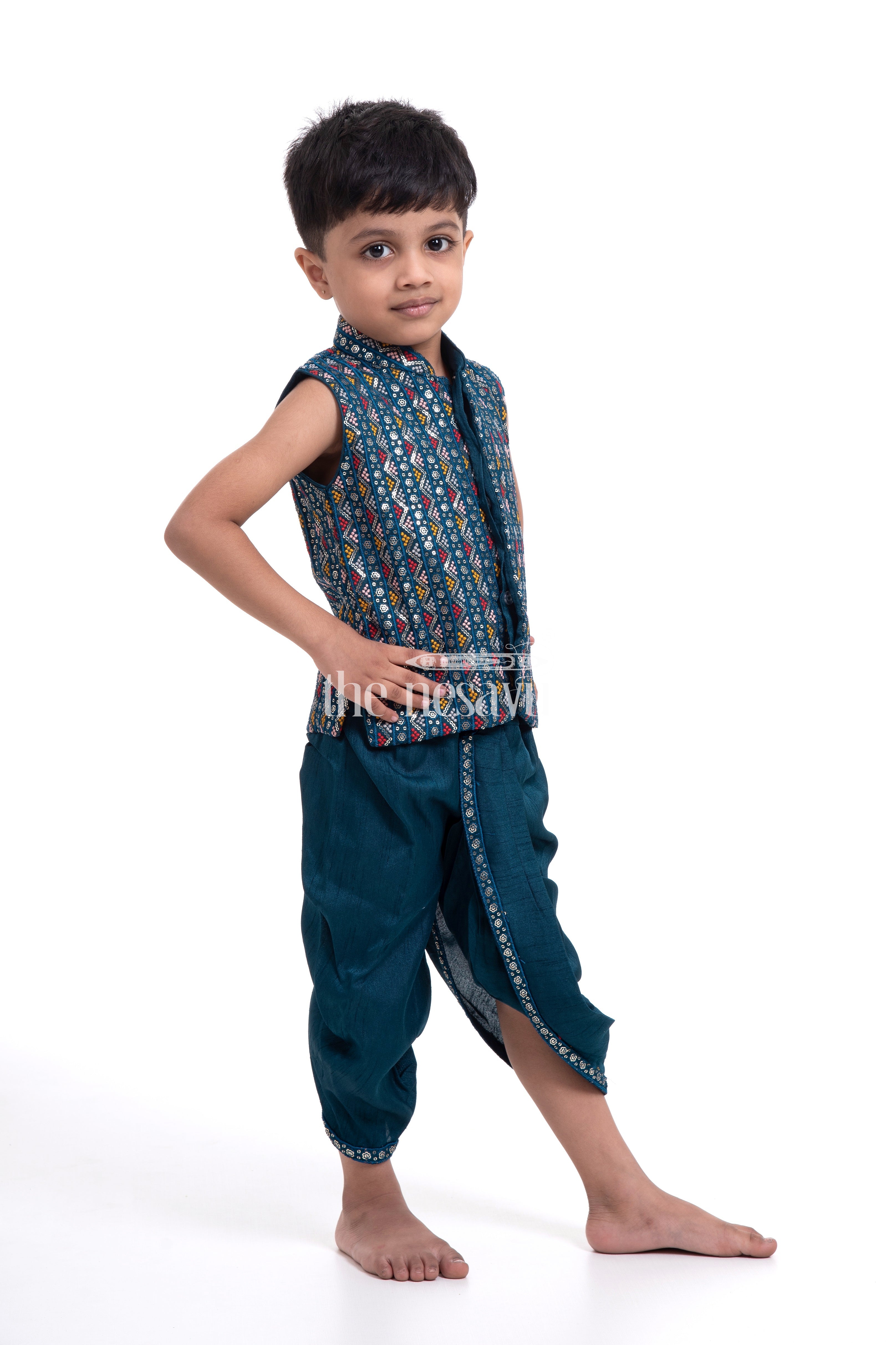 Nesavu Otiko Katiko Dhoti Kurta Set for Boys with Embroidered Top ...
