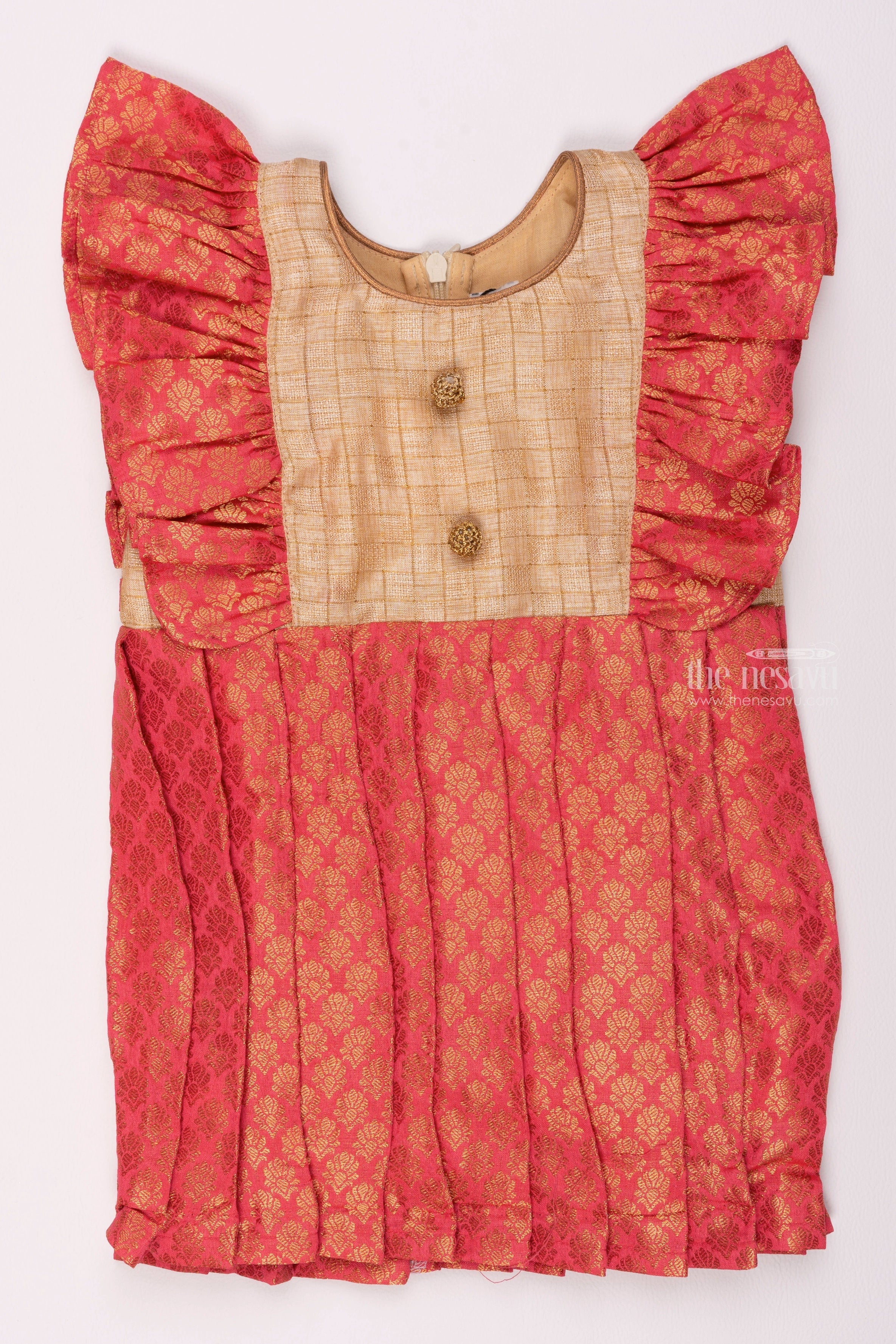 Nesavu Traditional Girls Silk Frock Ruffled Sleeves Elegant Pleated ...