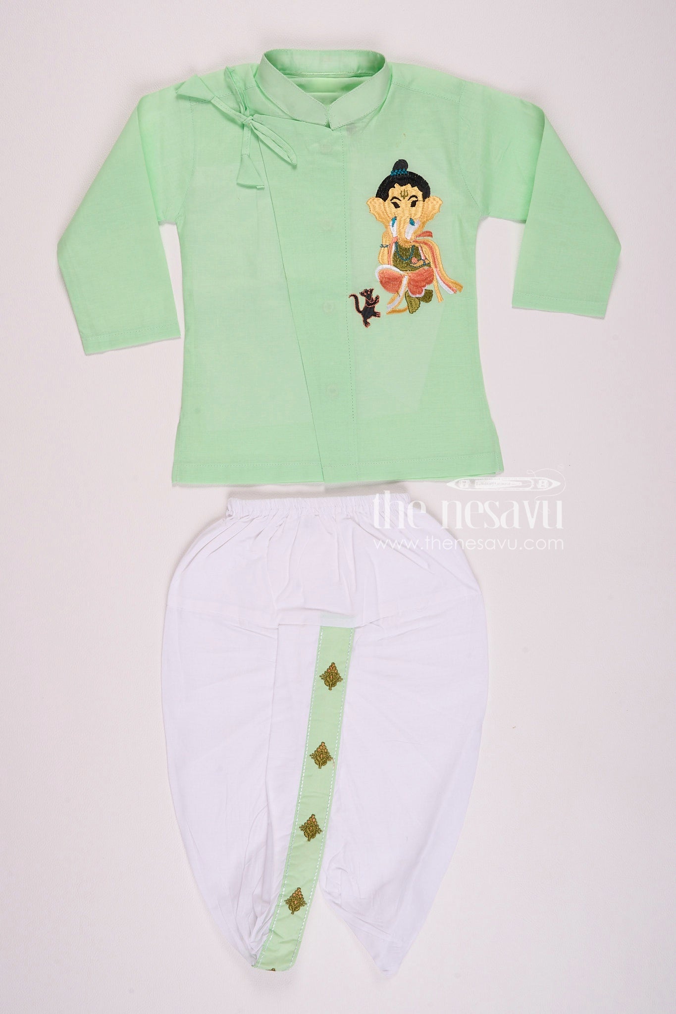 Vibrant Green Ganesh Chaturthi Baby Kurtha with Dothi Pant Set ...