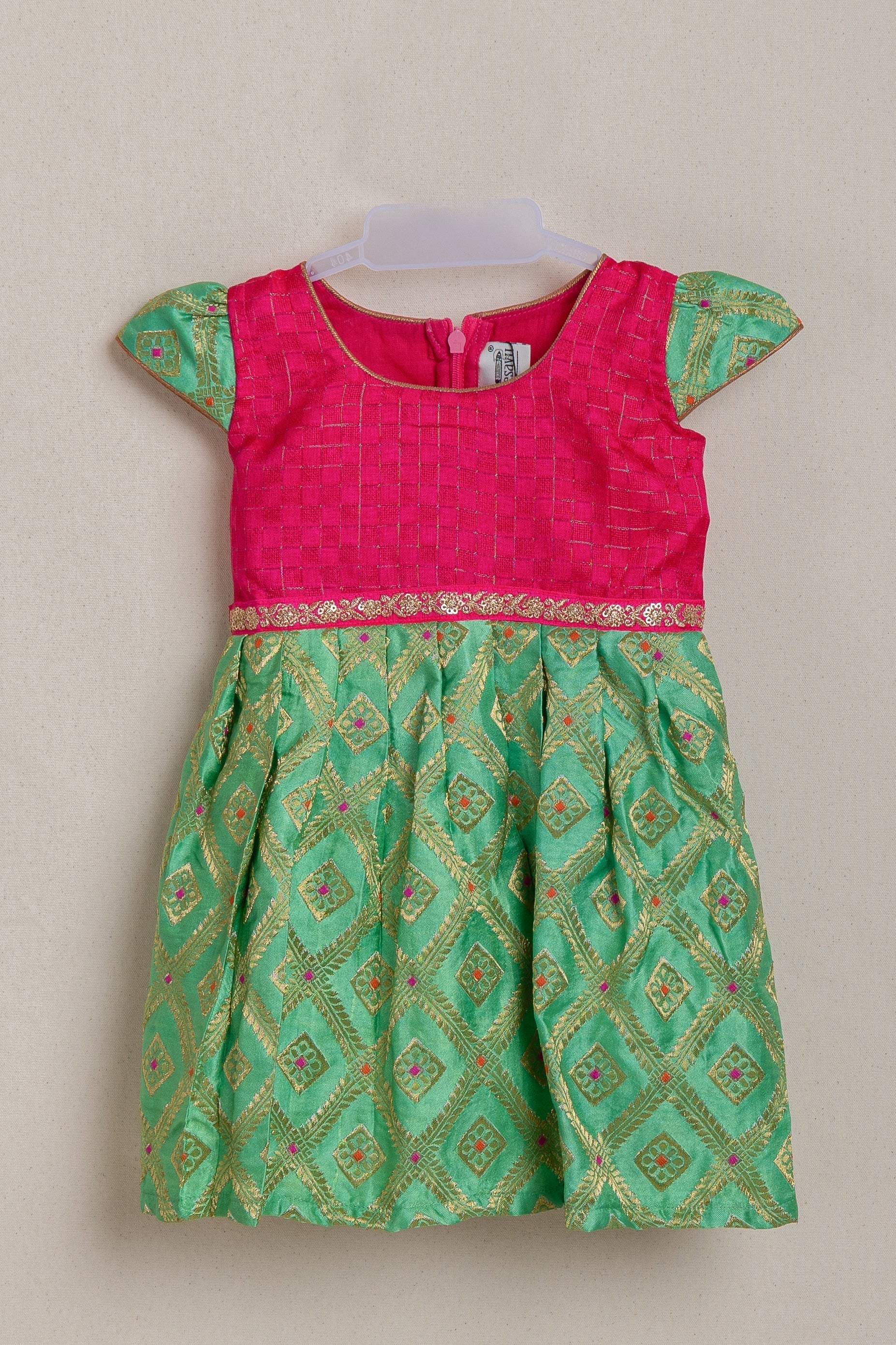 Floral Designer Silk Frock | Green Silk Dress for Girls | The Nesavu ...